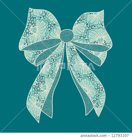 Decorative lacy bow on blue green background - Stock Illustration ...