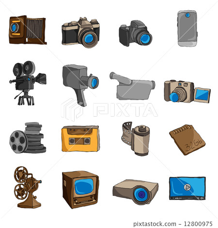 Photo video doodle icons colored - Stock Illustration [12800975] - PIXTA