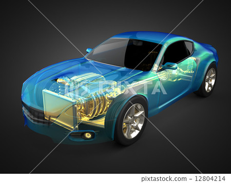 transparent car concept with visible engine and... - Stock Illustration ...
