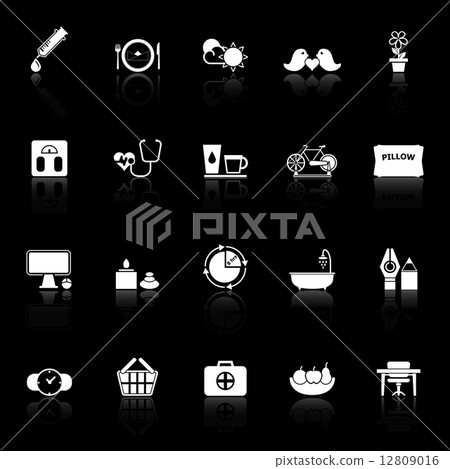 Health behavior icons with reflect on black... - Stock Illustration ...