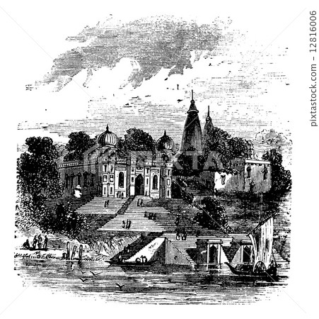 Bithoor, Ghat, Ganges, Kanpur, Uttar Pradesh,... - Stock Illustration ...