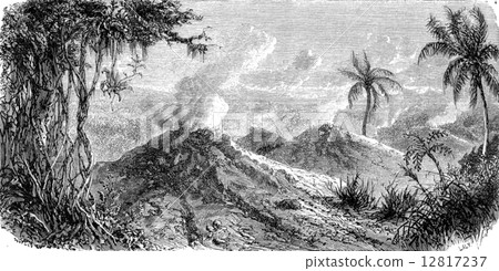 Volcanoes Turbaco, vintage engraving. - Stock Illustration [12817237 ...