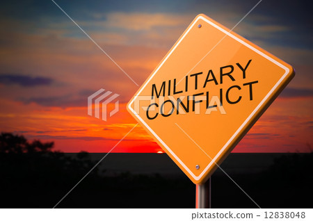 Military Conflict on Warning Road Sign. - Stock Illustration [12838048 ...