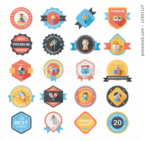 Toy badge banner design flat background set, eps10 - Stock Illustration ...