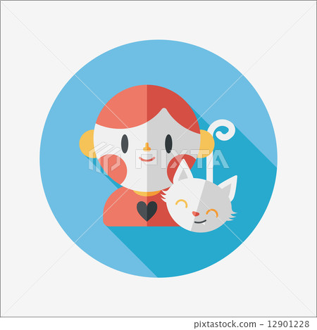 Pet cat and boy friendship flat icon with long... - Stock Illustration ...