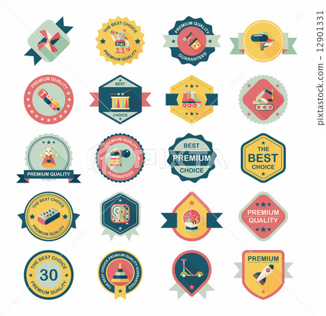 Toy badge banner design flat background set, eps10 - Stock Illustration ...