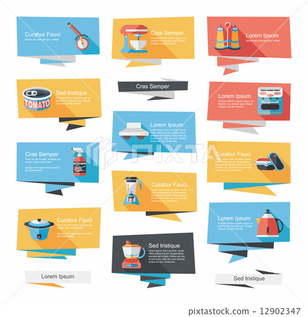 Kitchenware flat banner background set, eps10 - Stock Illustration ...