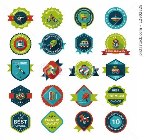 Toy badge banner design flat background set, eps10 - Stock Illustration ...