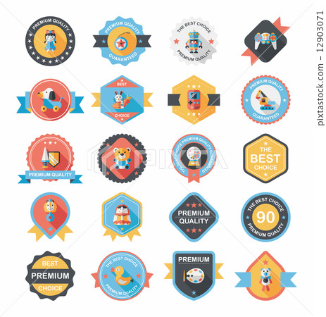 Toy badge banner design flat background set, eps10 - Stock Illustration ...