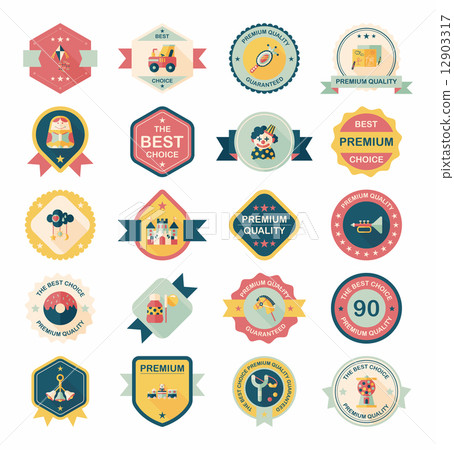 Toy badge banner design flat background set, eps10 - Stock Illustration ...