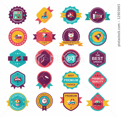 Toy badge banner design flat background set, eps10 - Stock Illustration ...