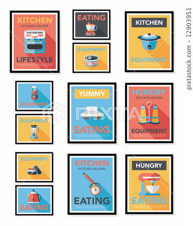 Kitchenware poster flat banner design flat... - Stock Illustration ...