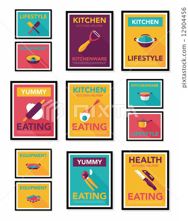 Kitchenware poster flat banner design flat... - Stock Illustration ...