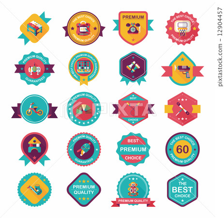 Toy badge banner design flat background set, eps10 - Stock Illustration ...
