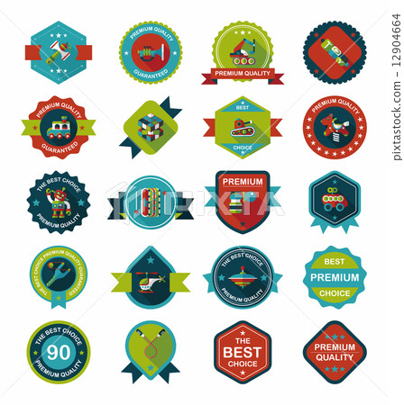 Toy badge banner design flat background set, eps10 - Stock Illustration ...