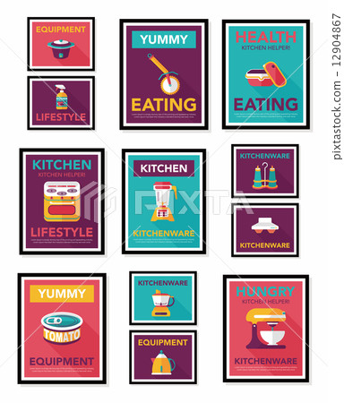 Kitchenware poster flat banner design flat... - Stock Illustration ...