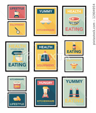 Kitchenware poster flat banner design flat... - Stock Illustration ...
