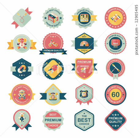 Toy badge banner design flat background set, eps10 - Stock Illustration ...