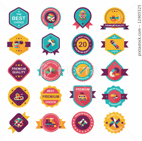 Toy badge banner design flat background set, eps10 - Stock Illustration ...