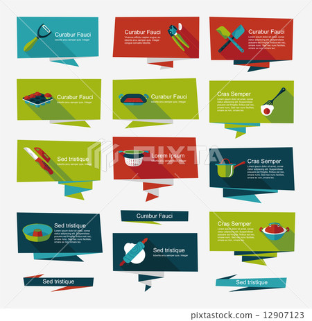 Kitchenware flat banner background set, eps10 - Stock Illustration ...