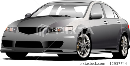Gray (grey) car sedan on the road. Vector...-插圖素材 [12937744] - PIXTA圖庫