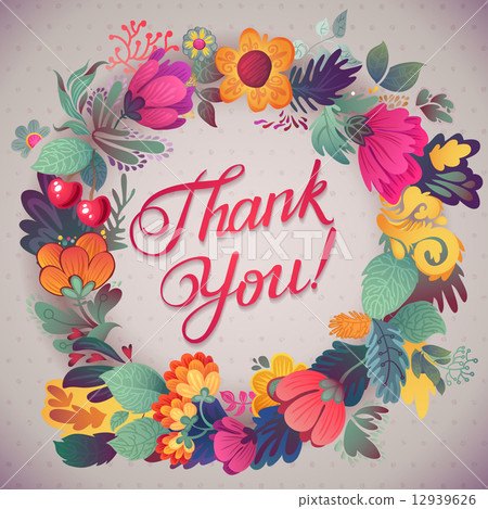 Thank you card in bright colors. Stylish floral... - Stock Illustration ...