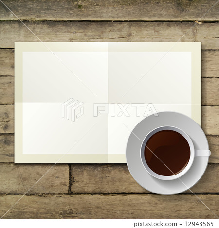 cup of hot coffee and note paper on wood... - Stock Illustration ...