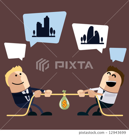 Two businessman pulling rope in middle sack bag - Stock Illustration ...