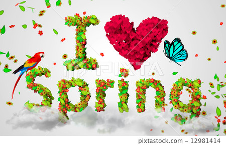 I Love Spring leaves particles 3D - Stock Illustration [12981414] - PIXTA