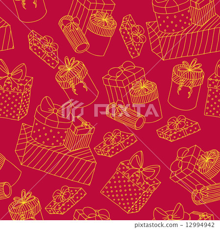 Red seamless pattern with boxes of presents - Stock Illustration ...