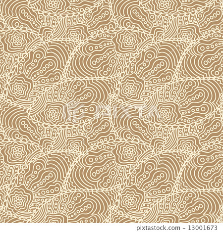 Seamless beige doodle paisley pattern on brown... - Stock Illustration ...