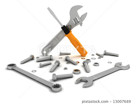 set of tools, nuts and bolts for repair and... - Stock Illustration ...