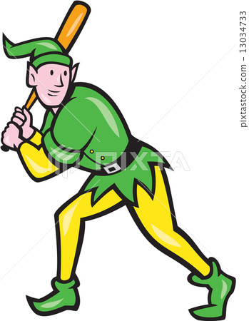 Elf Baseball Player Batting Isolated Cartoon - Stock Illustration ...