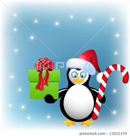 Penguin with Christmas candy and gift box - Stock Illustration ...