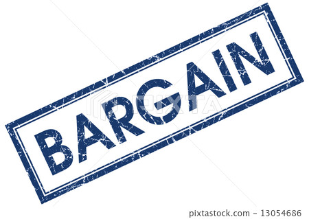bargain blue square stamp isolated on white... - Stock Illustration ...