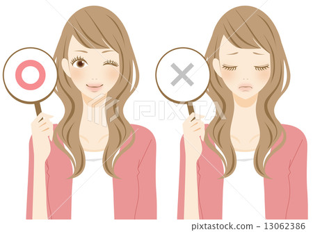 Pink female showing correct and incorrect answers - Stock Illustration ...