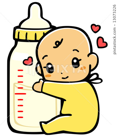 A baby clinging to a baby bottle - Stock Illustration [13073226] - PIXTA
