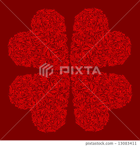 Decorated red heart - Stock Illustration [13083411] - PIXTA