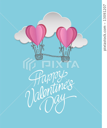 Happy valentines day vector with heart hot air... - Stock Illustration ...
