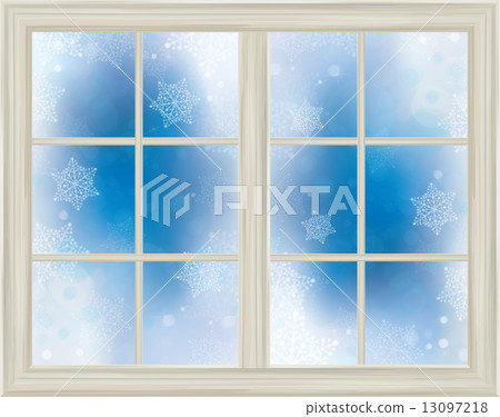 Vector window frame on snowy background. - Stock Illustration [13097218 ...