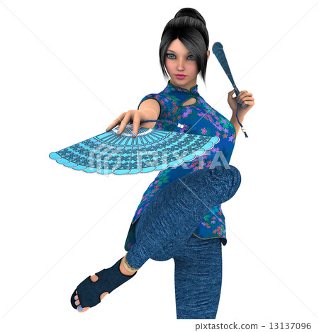 A woman who dances a fan - Stock Illustration [13137096] - PIXTA