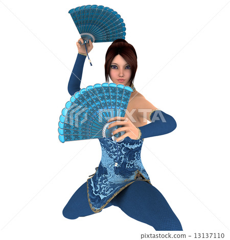 A woman who dances a fan - Stock Illustration [13137110] - PIXTA