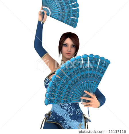 A woman who dances a fan - Stock Illustration [13137116] - PIXTA
