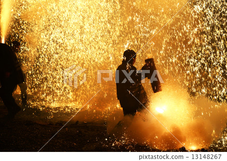 Stock Photo: hand cylinder fireworks dedication festival, spark ...