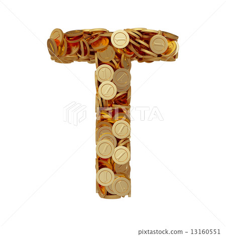Alphabet letter T with golden coins isolated on... - Stock Illustration ...