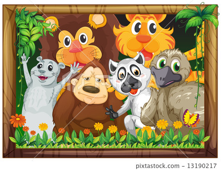 A wooden frame with animals - Stock Illustration [13190217] - PIXTA
