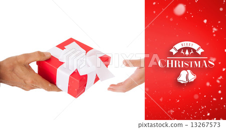 Composite image of couple passing a wrapped gift - Stock Illustration ...