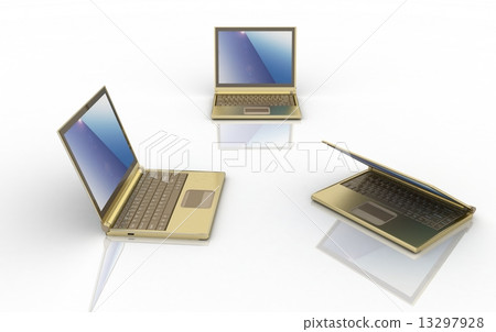 three laptops isolated over white background - Stock Illustration ...