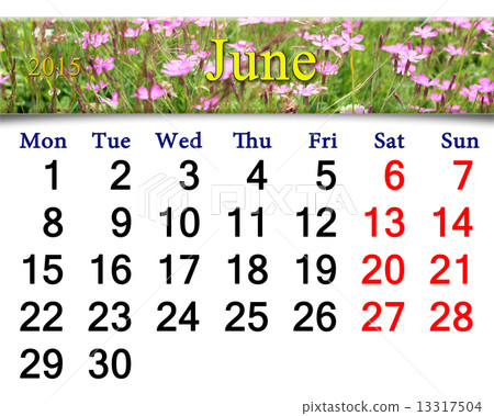 calendar for June of 2015 year with wild carnation - Stock Illustration ...