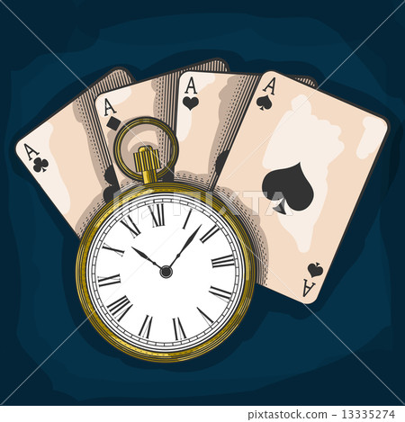 Old pocket watch and playing cards - Stock Illustration [13335274] - PIXTA